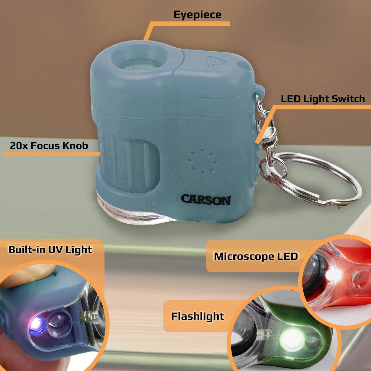 Carson - Mini LED Keychain Microscope (Blue), STEM Educational Tool ...